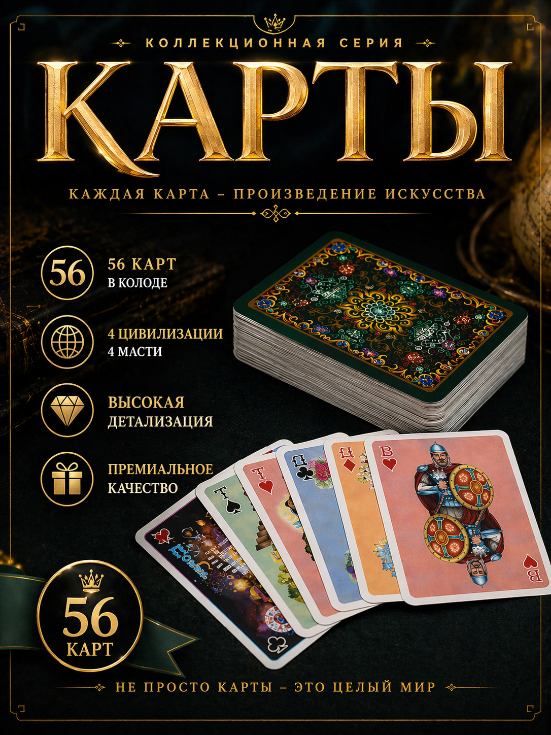 Колода карт "Poker World", покерная, для покера и карточных игр, 56 карт, картон