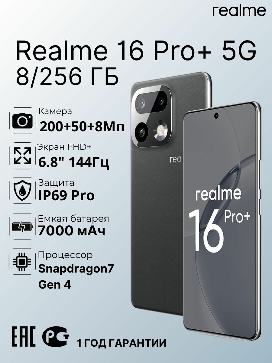 Смартфон Realme 16 Pro+ 5G 8/256GB Серый