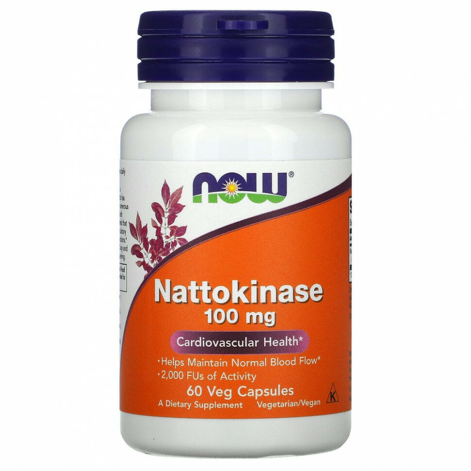 Now Foods Nattokinase, Наттокиназа 100 мг для здоровья сердца и сосудов - 60 капсул