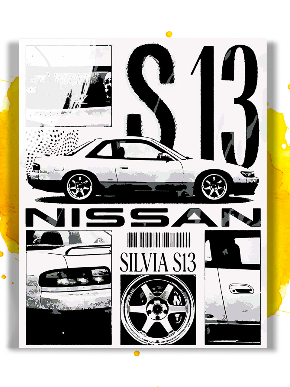 Картина по номерам на холсте Nissan Silvia s13 ЧБ, 40 х 50 см