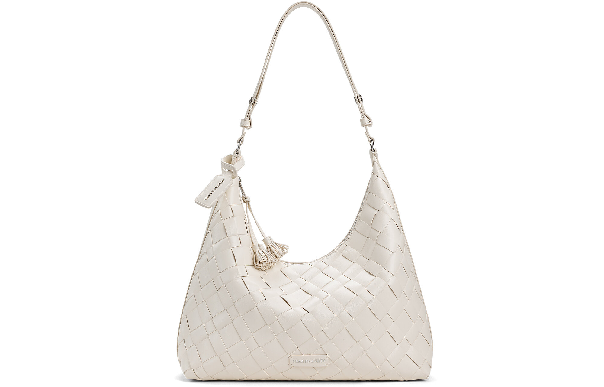 Сумка CHARLES & KEITH, фактура плетеная, молочно-белый