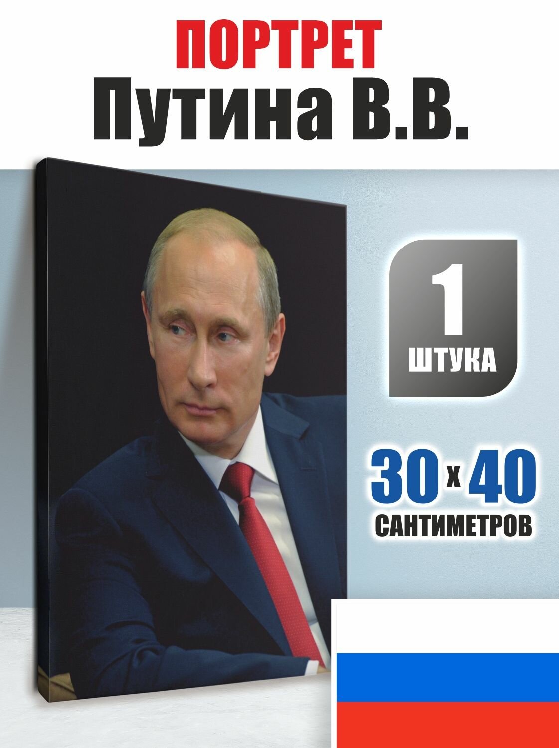 Картина на холсте для интерьера "Путин" Портрет Президента Путина, 300х400 мм, VoloMar