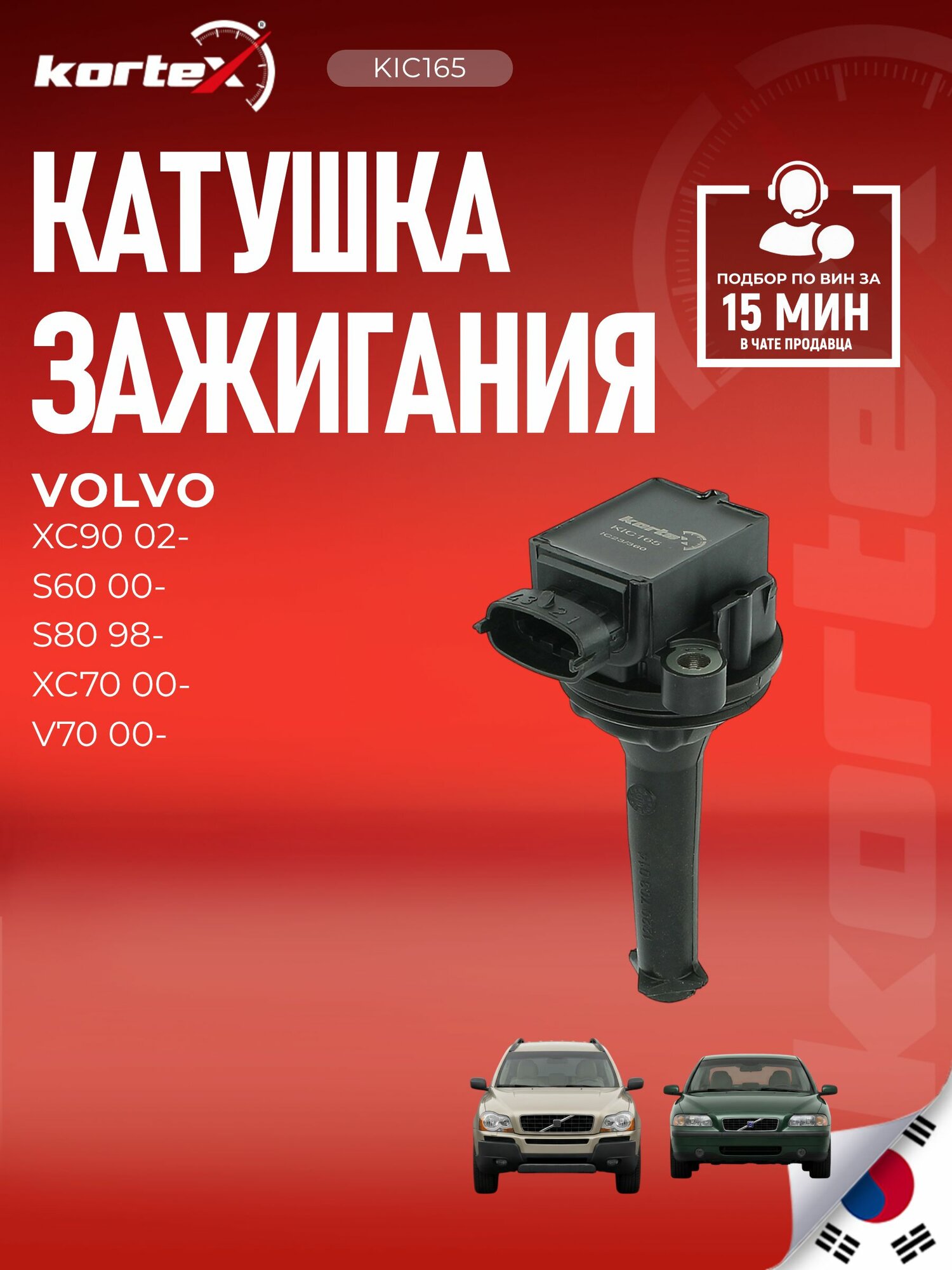 Катушка зажигания Kortex для VOLVO S60 00- / S80 98- / XC90 02- SC 1060