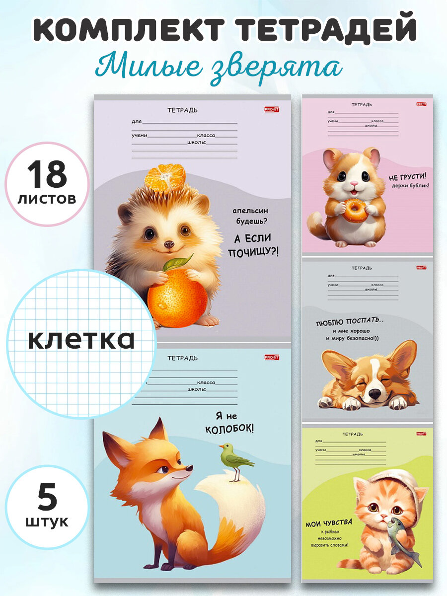 Prof-Press Комплект тетрадей 18 л. в клетку 5 шт