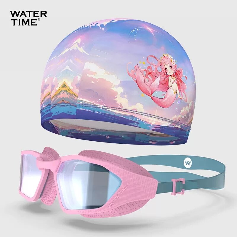 Набор детских плавательных очков и шапочки WaterTime, цвет Starry Pink и Ocean Fish Dream, возраст 4-15 лет