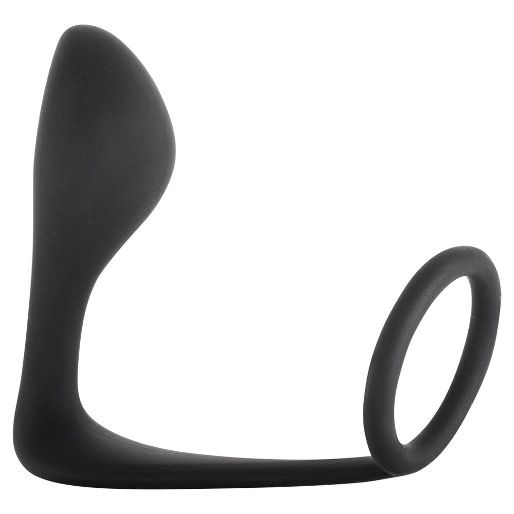 Анальный стимулятор с кольцом "Button Anal Plug" "Back Door Collection", черный силикон, 10 см