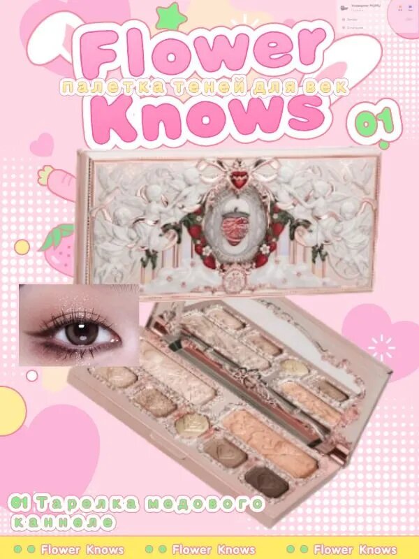 Эксклюзивная палетка теней Strawberry Cupid 01 Honey Canele от Flower Knows-MUMU