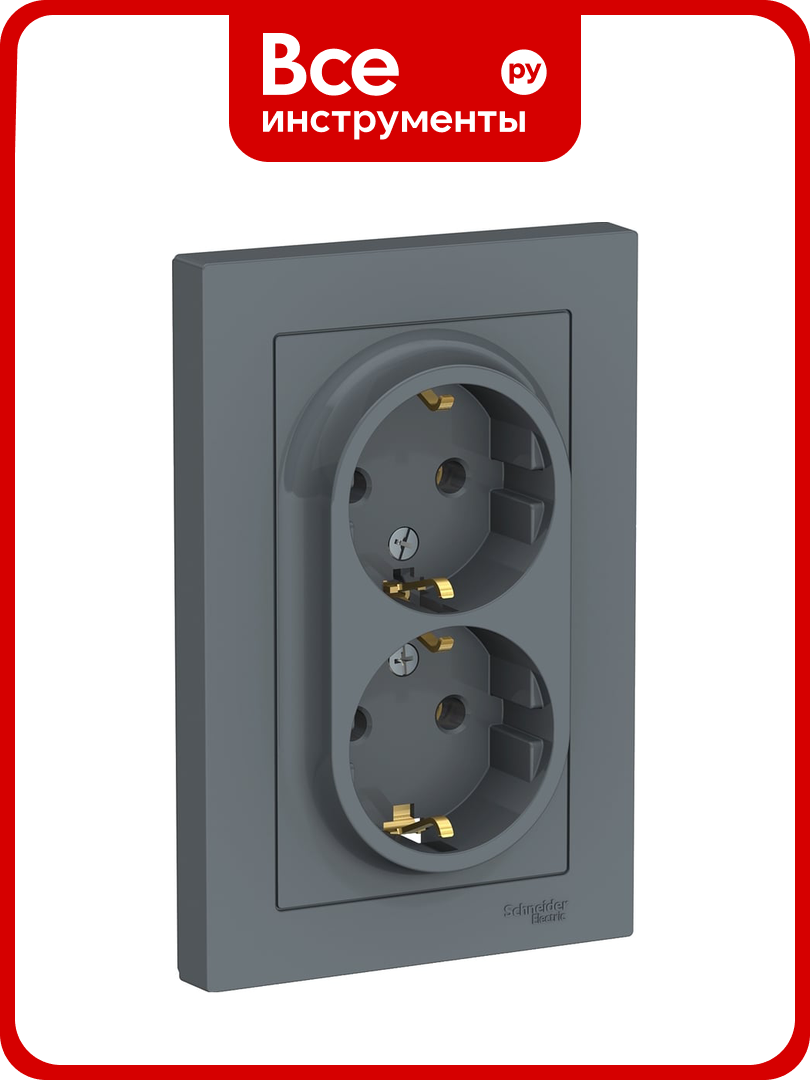 Розетка Systeme Electric AtlasDesign Грифель с/з двойная, 16А, в сборе SE ATN000724, 250 В, пластик