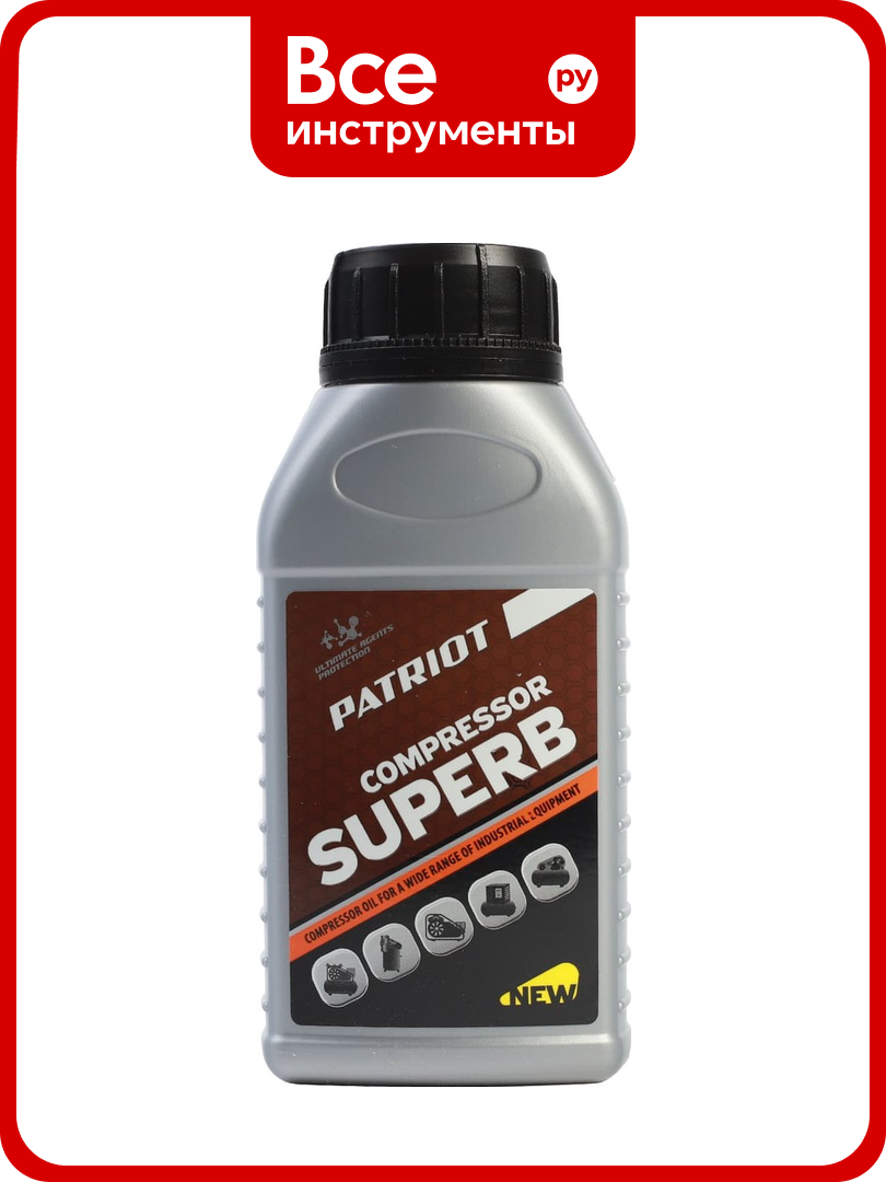 Масло COMPRESSOR OIL GTD 250/ VG 100 250 мл Patriot (1165) 850030625 — минеральное масло для поршневых компрессоров
