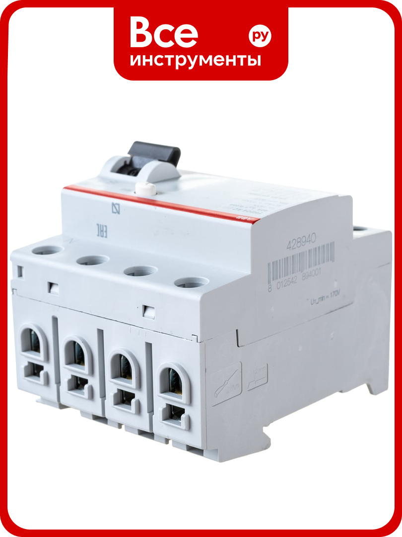 Выключатель дифференциального тока ABB 4‑полюсный модульный электромеханический тип AC FH204 для DIN‑рейки