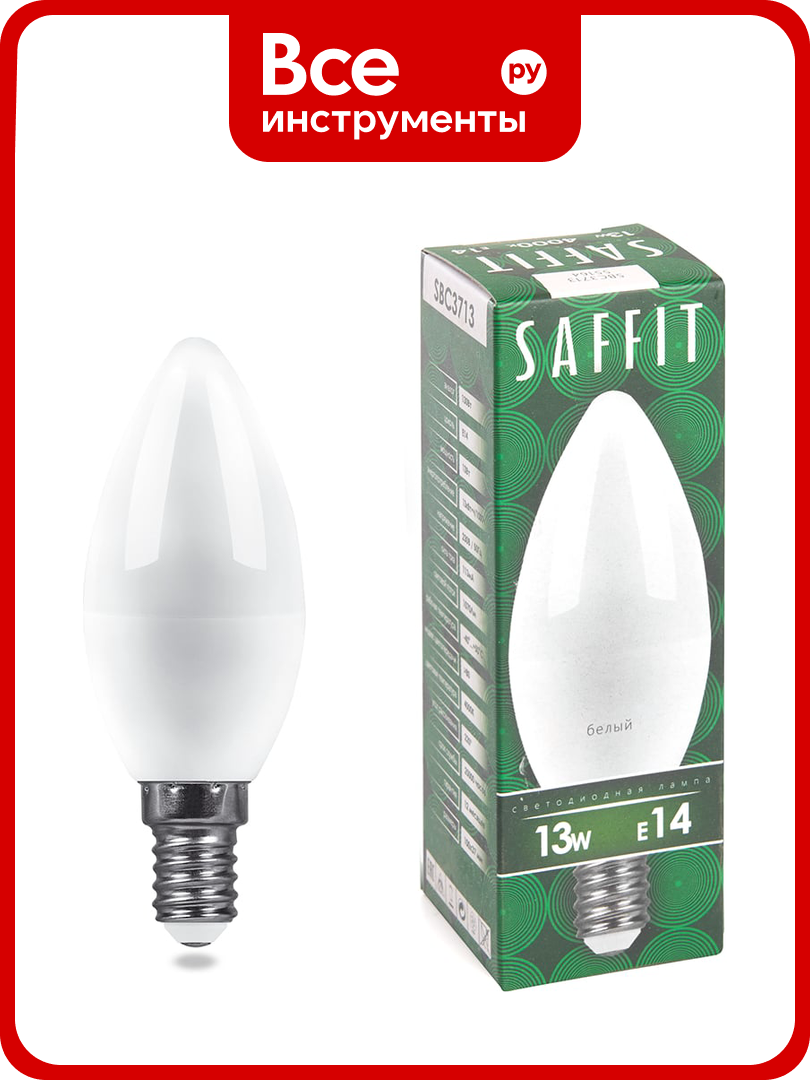 Светодиодная, SAFFIT, лампа SAFFIT SBC3713 13W 4000K 230V E14 C37 свеча