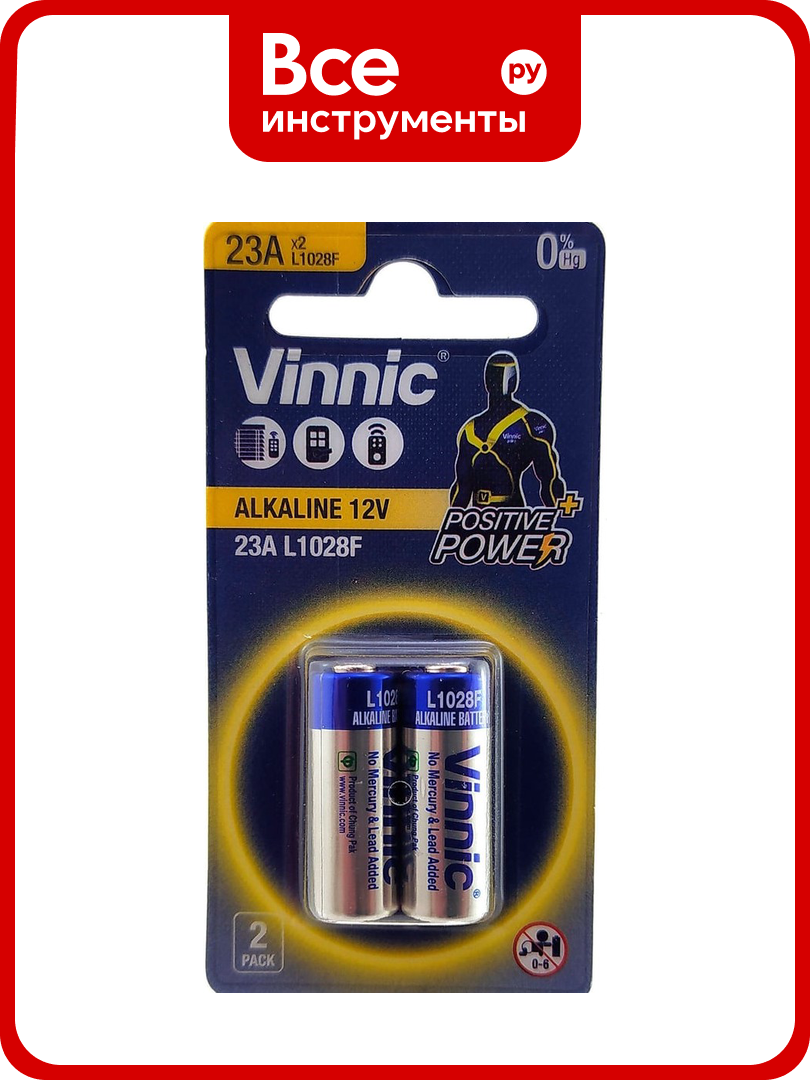 Алкалиновые щелочные батарейки VINNIC A23 12В блистер/2 шт 4898338006490