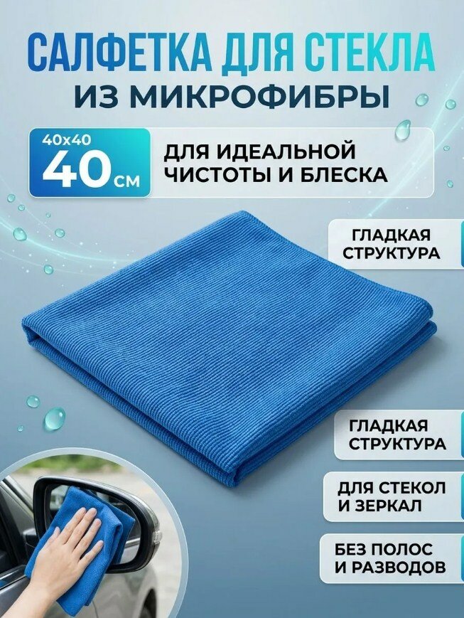 Салфетка из микрофибры CM-05 для стекла, размер: 40х40см. Плотность: 250 гp/м