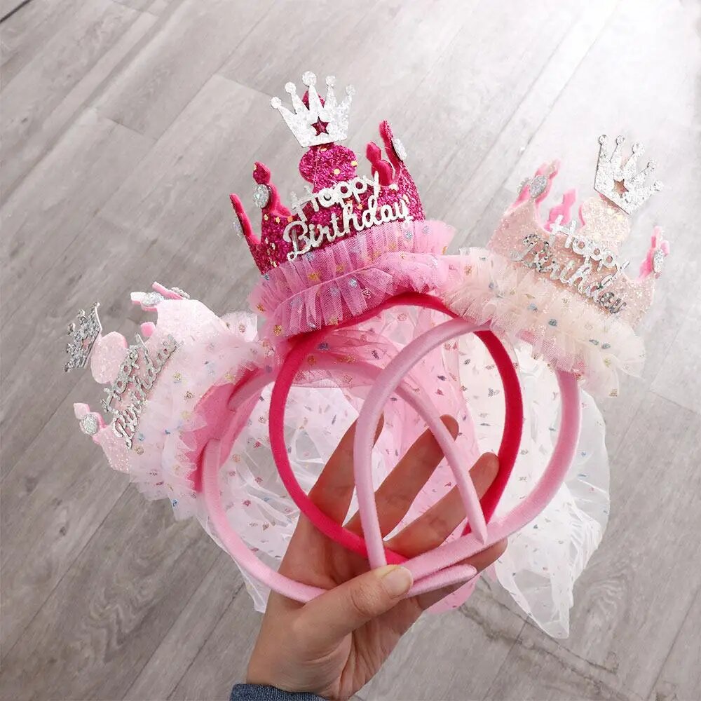 Розовая корона-конус на голову для девочки, Happy Birthday