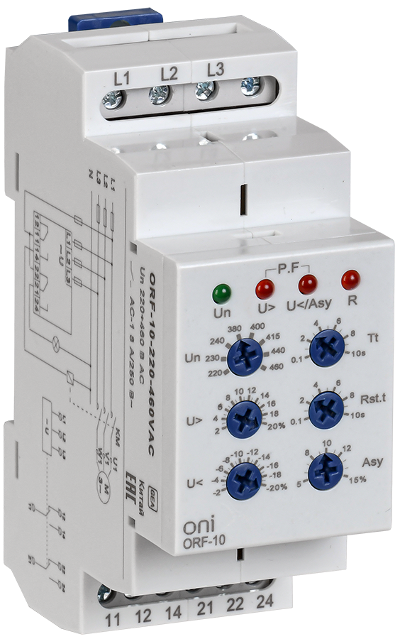 Реле контроля фаз ORF-10 3 фазы 2 контакта 220-460В AC ONI