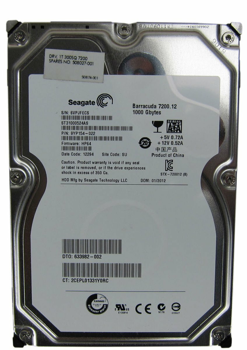 Жесткий диск HP 1Tb 7200 SATAII 3.5" HDD