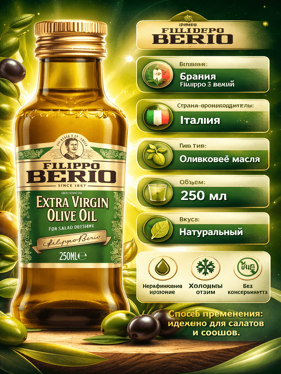 Масло оливковое Filippo Berio Extra Virgin нерафинированное, 250мл