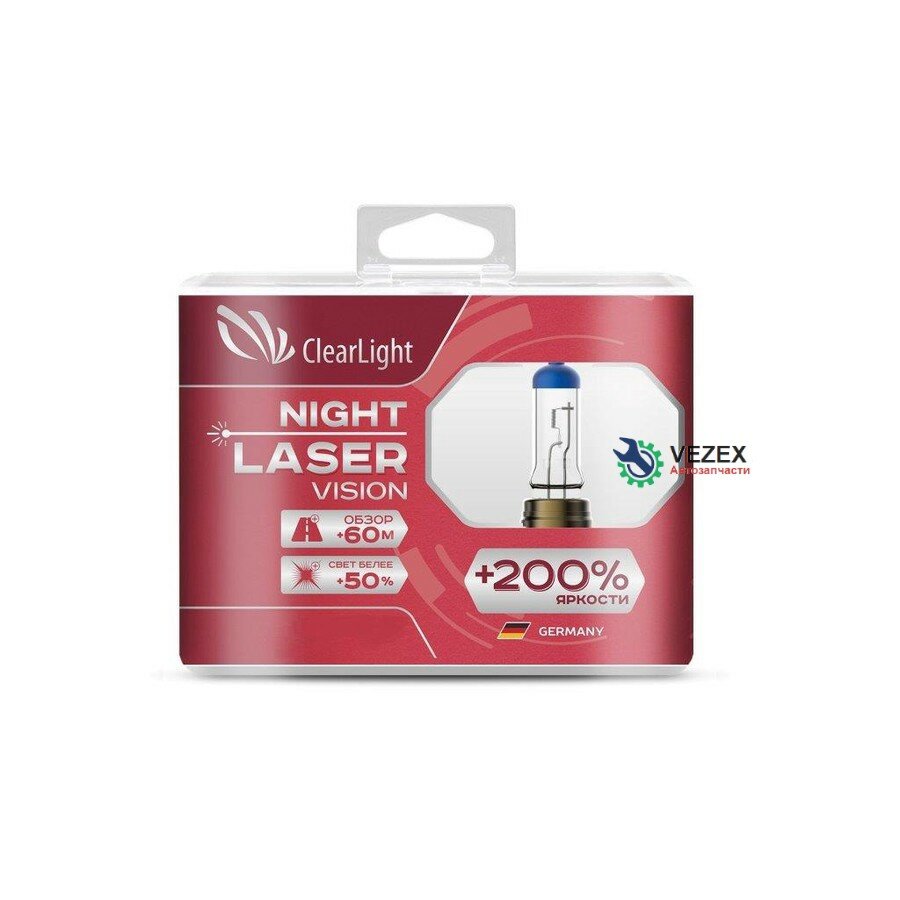 CLEARLIGHT MLH4NLV200 к-кт ламп! галоген 12V H4 60/55W P43t 4300K (бокс 2шт) Night Laser Vision +200%\