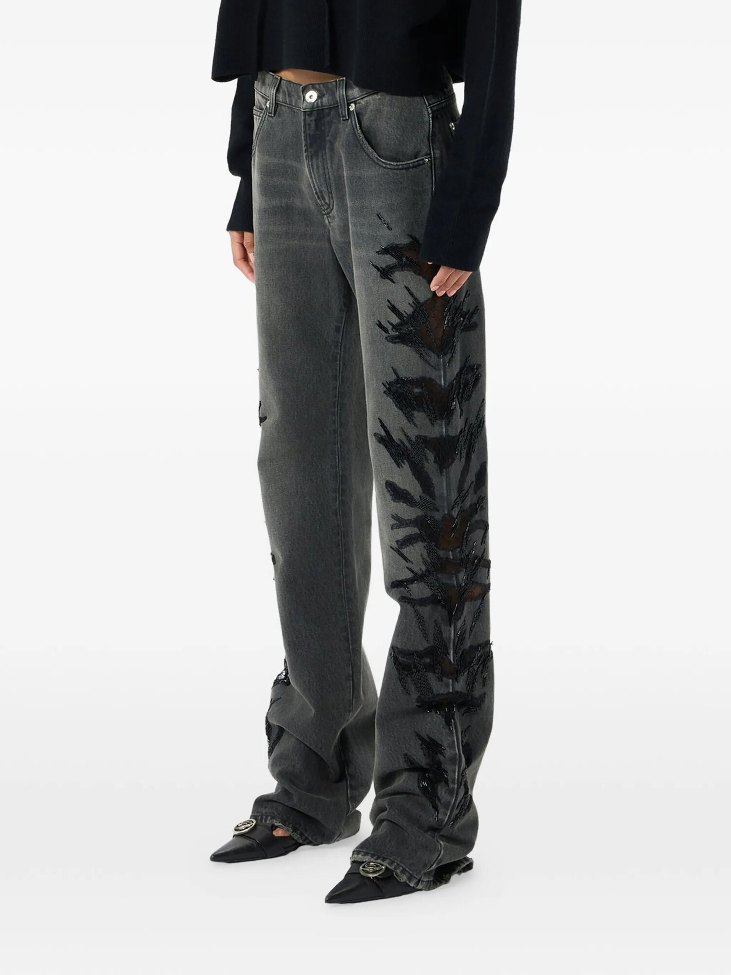 Джинсы Blumarine Zebra-embroidered regular-fit jeans, размер 38, black/black — фото 1