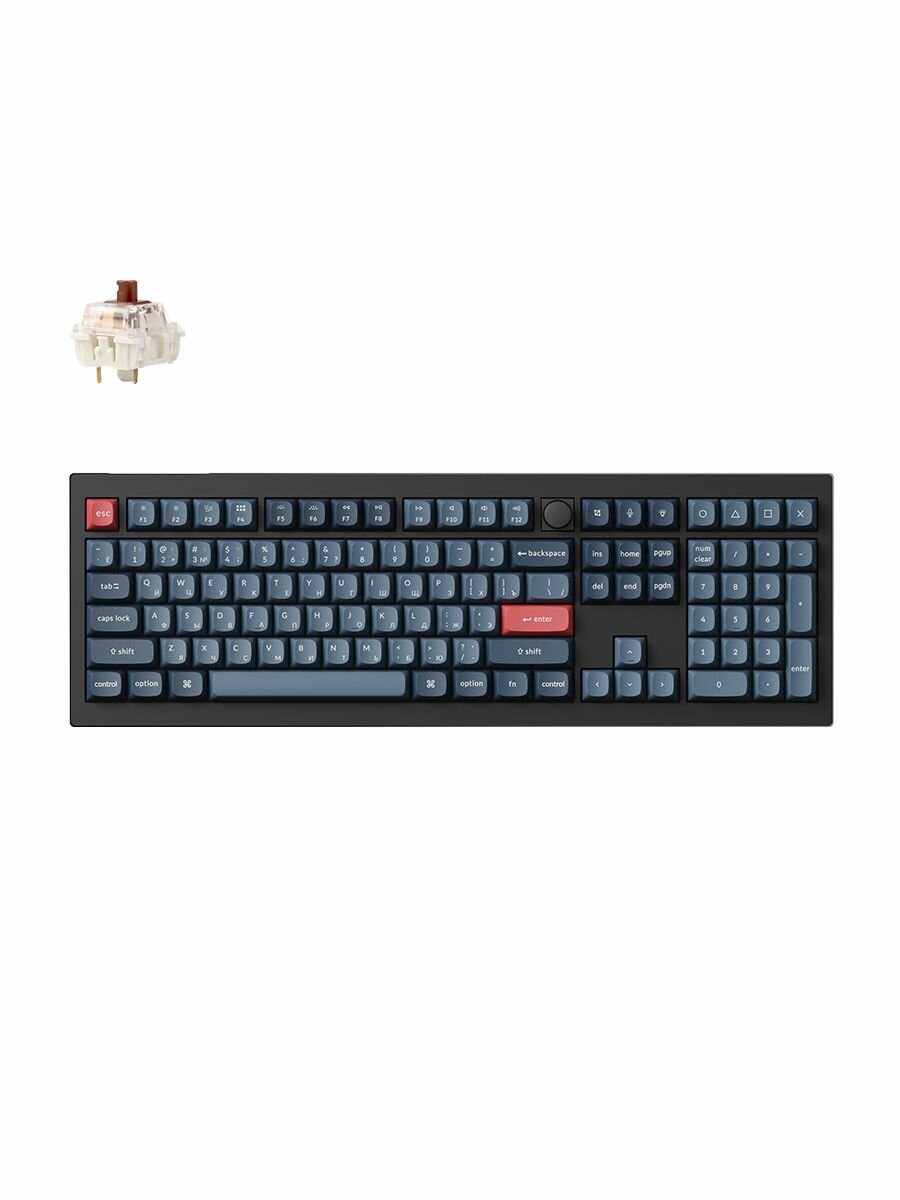Keychron V6 Max Gateron Jupiter Brown Беспроводная механическая игровая клавиатура, русская раскладка, Carbon Black