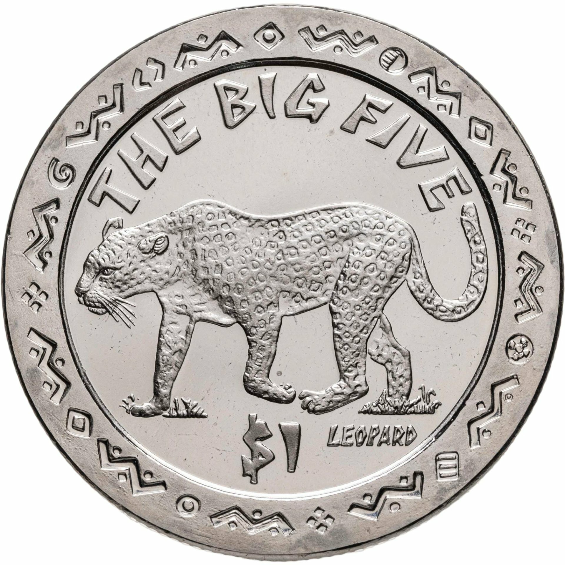 Сьерра-Леоне 1 доллар dollar 2001 "Большая африканская пятёрка - Леопард", Мельхиор медь-никель, в сохранности UNC