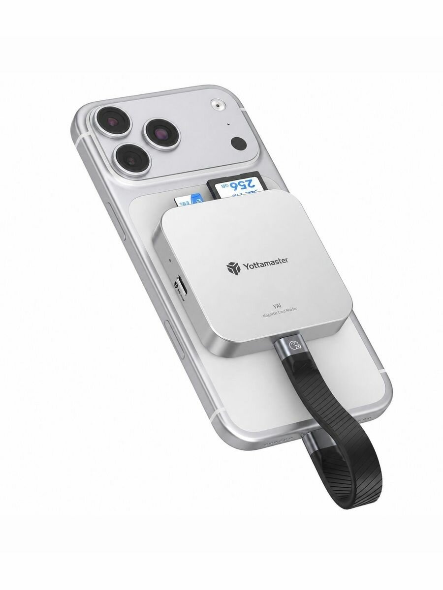 Док-станция-кардридер Yottamaster YAI5 USB-C, сверхтонкий, SD/TF 5 Гбит/с, PD 100 Вт, магнитный, алюминий