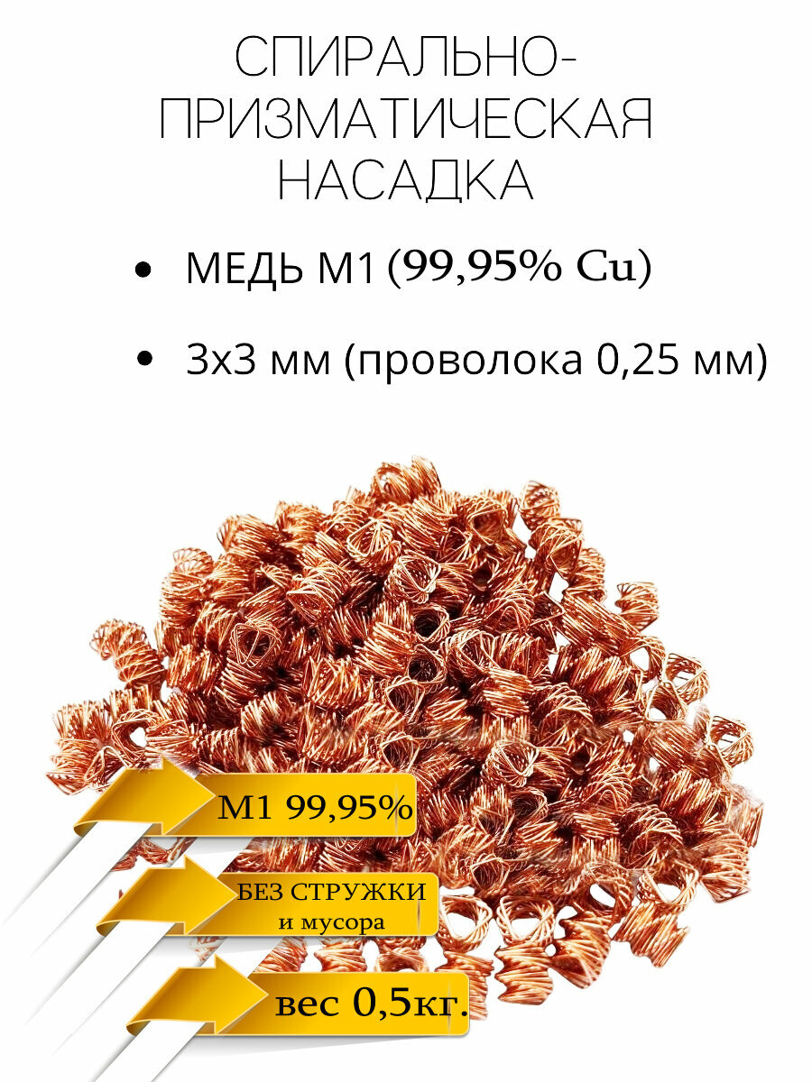 СПН насадка 3мм, 0,5кг, медная, SPN1, спирально-призматическая насадка 3х3 (0,25мм.), медь М1