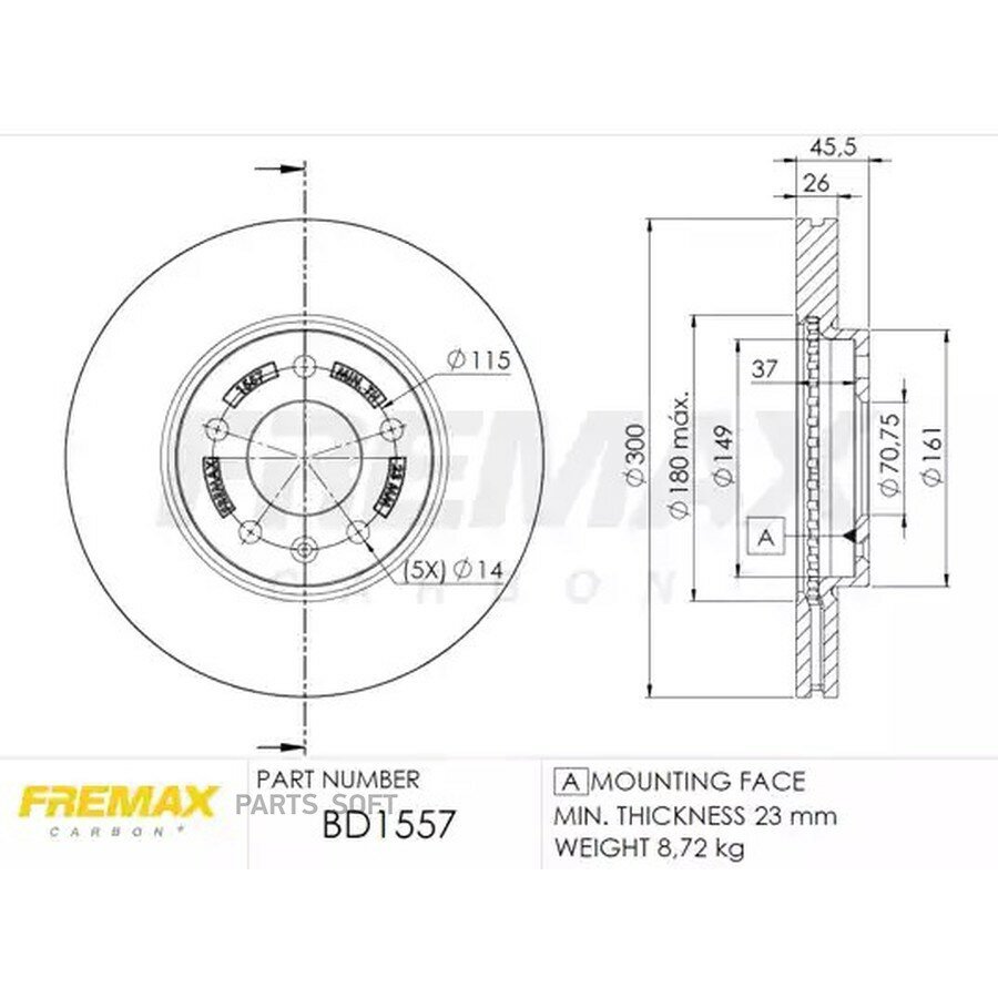 Диск тормозной передний OPEL Astra H 06-, Astra J 09-15, ZAFIRA 11-, Chevrolet Cruze 09-, Orlando 11- от официального дистрибьютора, FREMAX, артикул BD1557