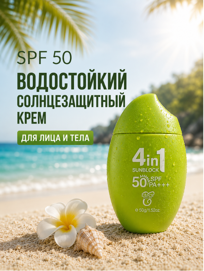 Водостойкий солнцезащитный крем для лица и тела SPF 50+