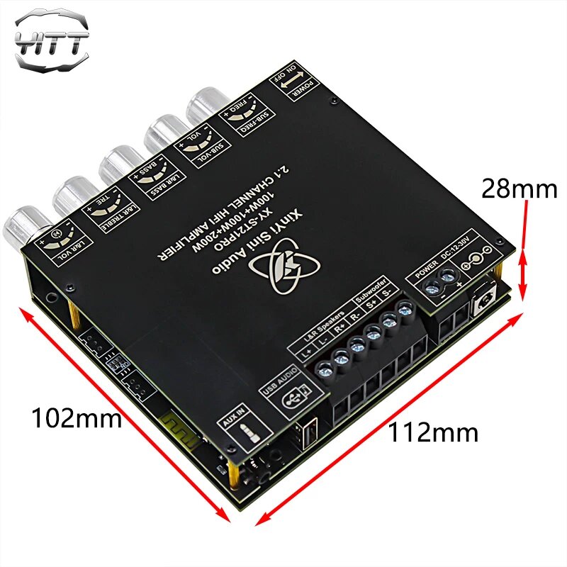 Двухчиповая плата усилителя мощности TPA3221 Bluetooth 5.2 с переключателем для регулировки высоких и низких частот,