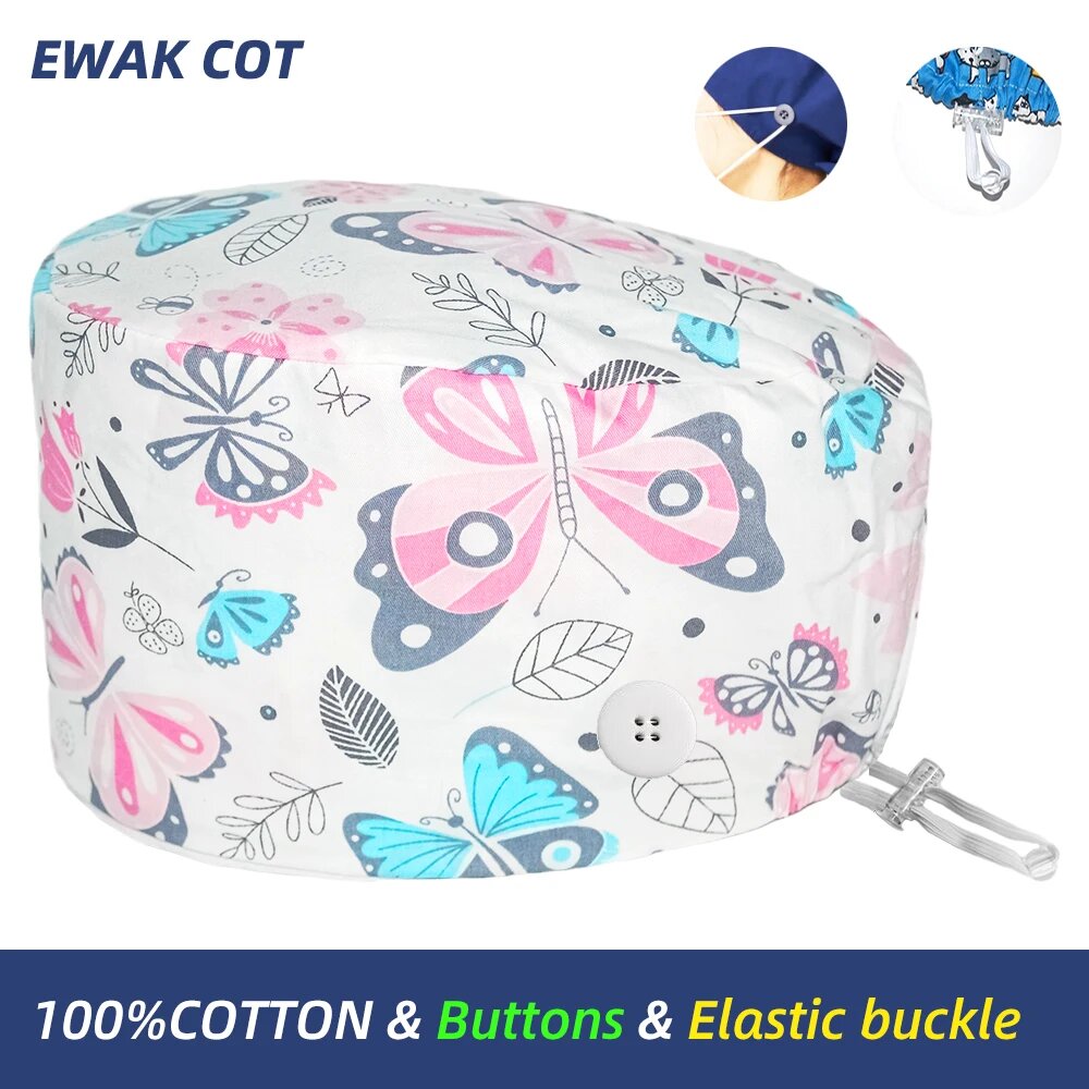 Шапка-скраб EWAK COT с бабочками, 100% хлопок