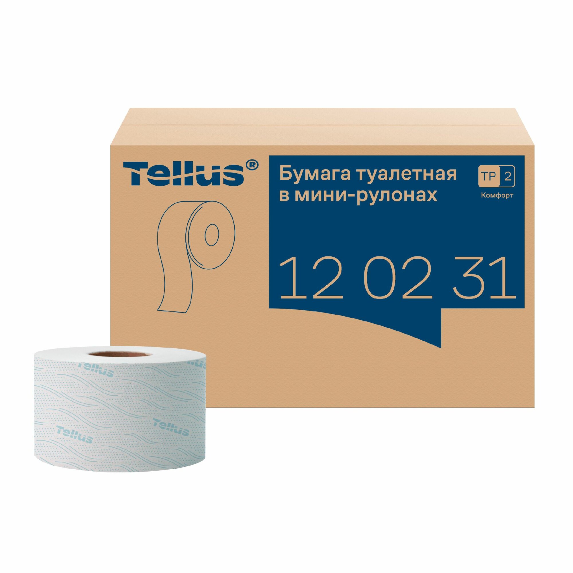 Туалетная бумага Tellus (Tork) Mini Jumbo, Advanced, в рулонах, система T2, 170 м, 2 сл, белая, 2 рулона (арт: 120231)