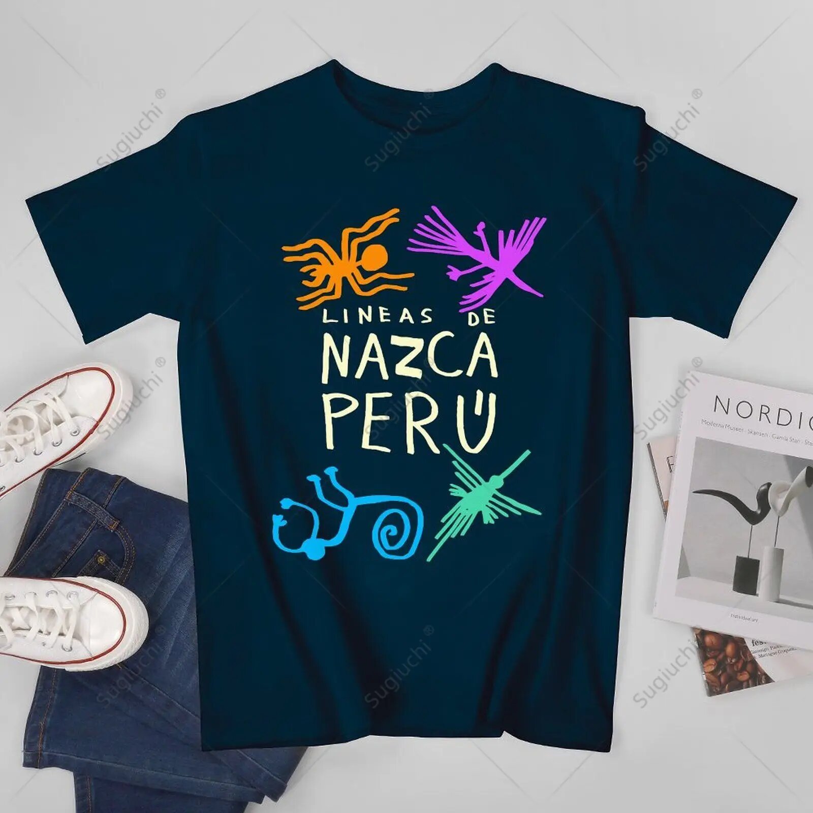 Футболка Sugiuchi Lineas De Nazca из хлопка XL, Синий, navy-1