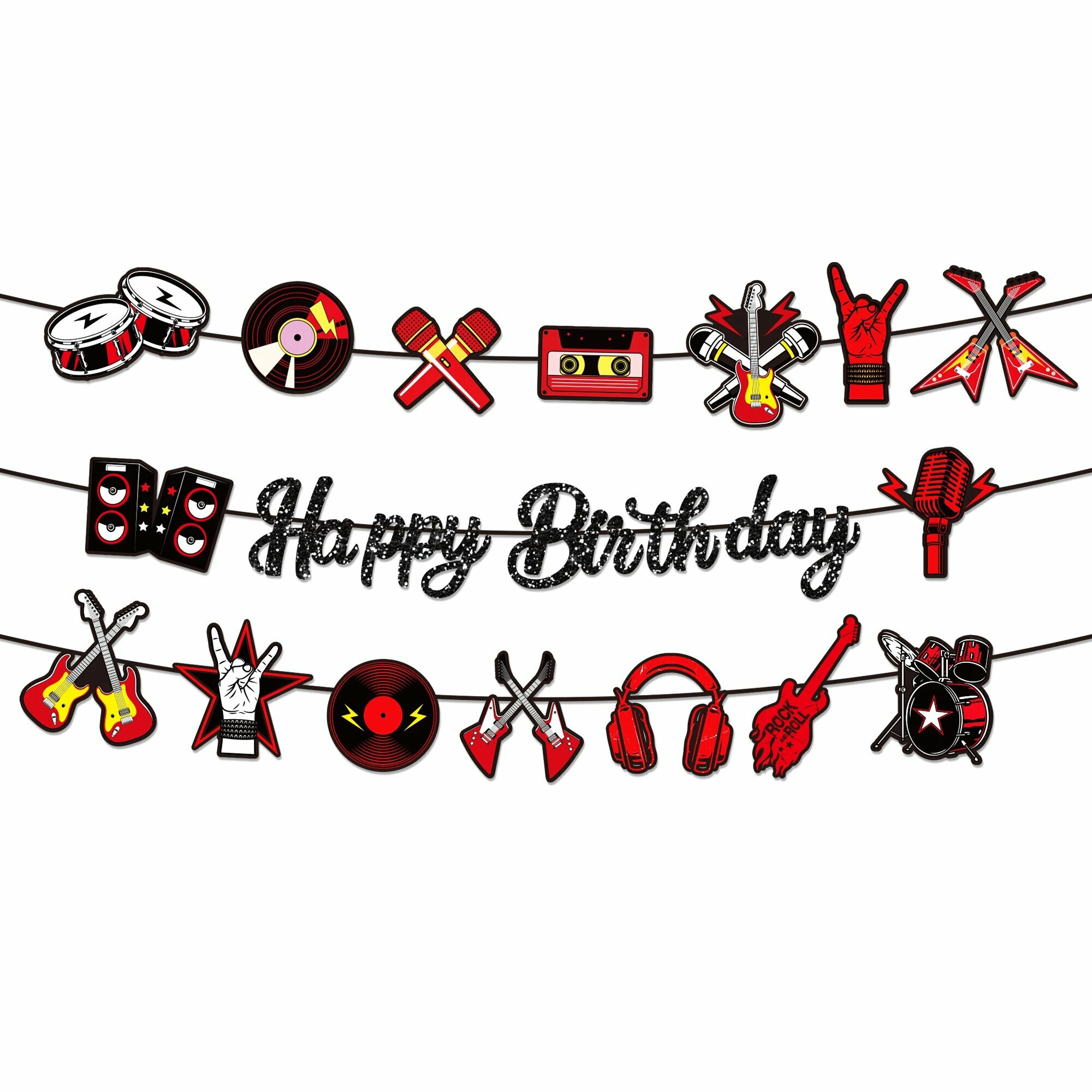 Гирлянда Happy Birthday в стиле Rock Party, Banner-BA478