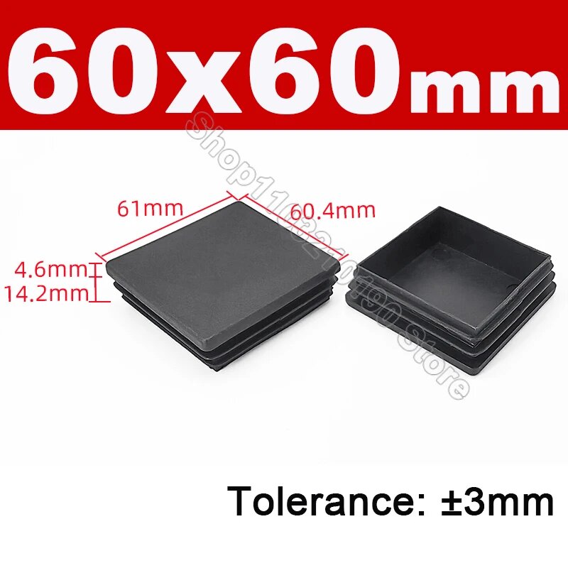 Черные квадратные пластиковые заглушки для труб 10-200 мм 1Pc, 60x60mm