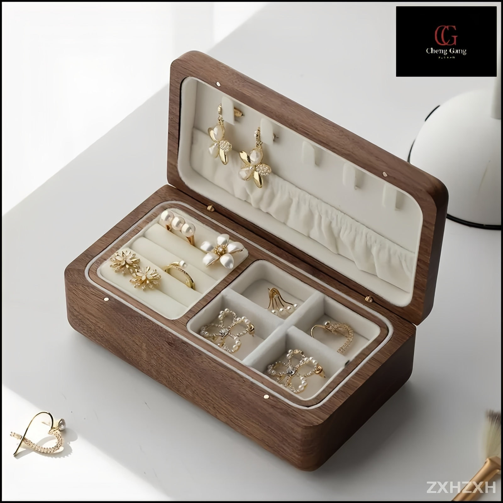 Шкатулка для украшений Jewelry Cases AP011, дерево, квадратная, бежевая, 1 шт