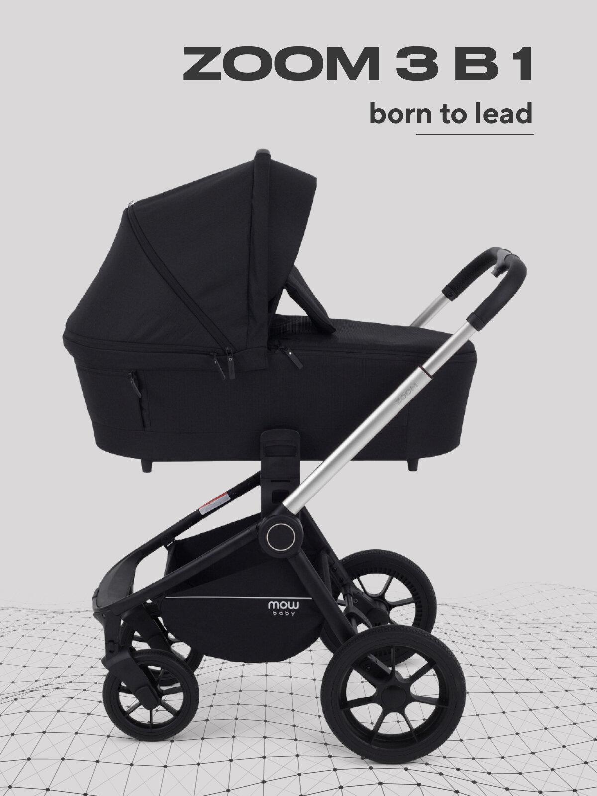 Коляска для новорожденных 3 в 1 MOWBaby ZOOM Next RA087 Silver Black
