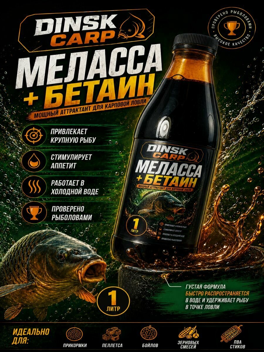 Меласса+бетаин (Патока) свекловичная рыболовная классическая 1 литр