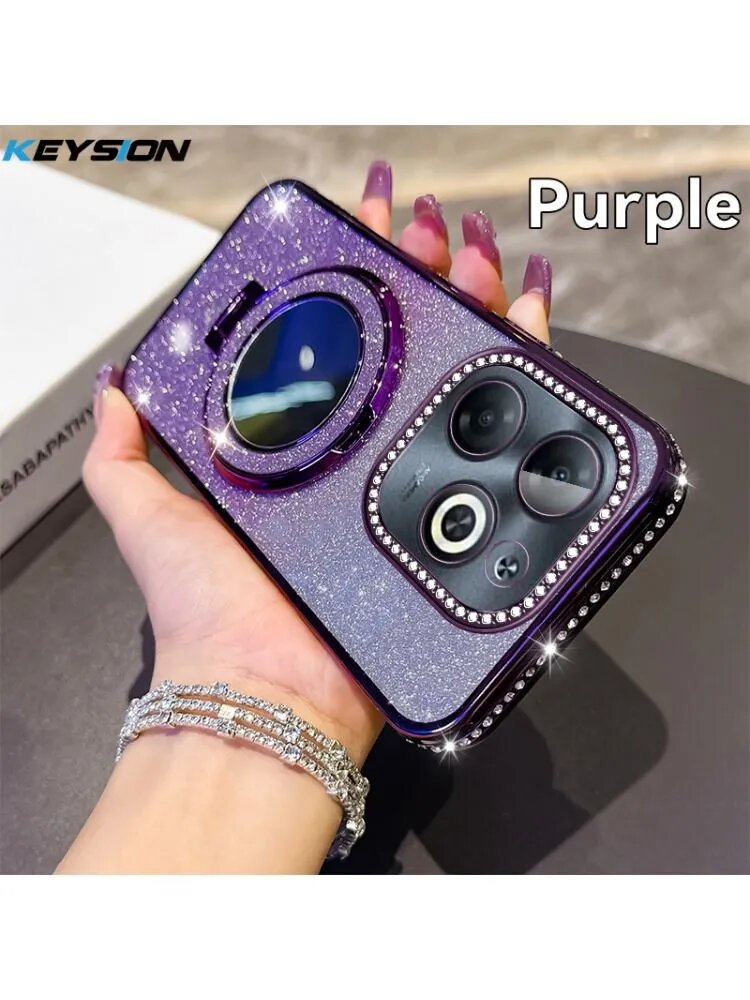 Роскошный блестящий чехол KEYSION для TECNO Spark Go 2023/20/20C/Pop 8 с зеркалом, магнитной подставкой и ударопрочной защитой
