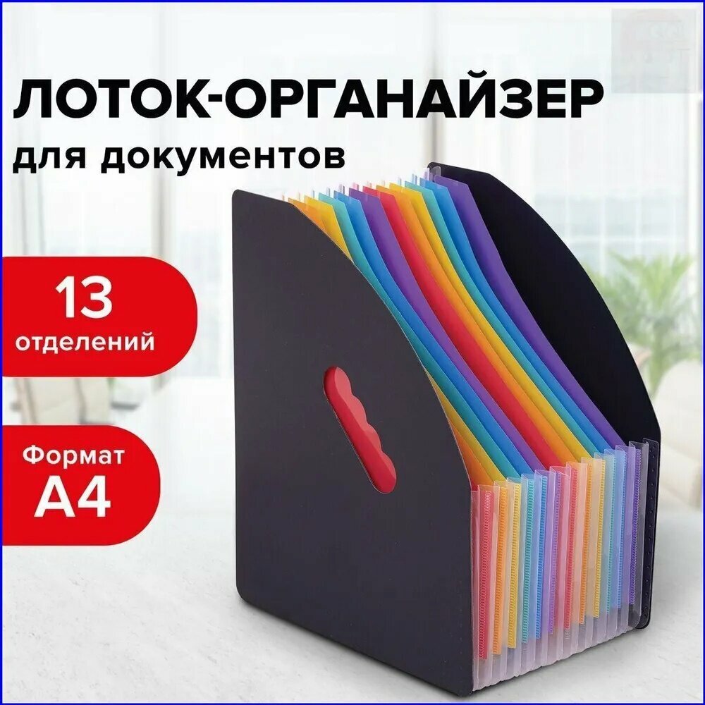 Усовершенствованный вертикальный настольный органайзер для файлов формата А4, 13 отделений, черный