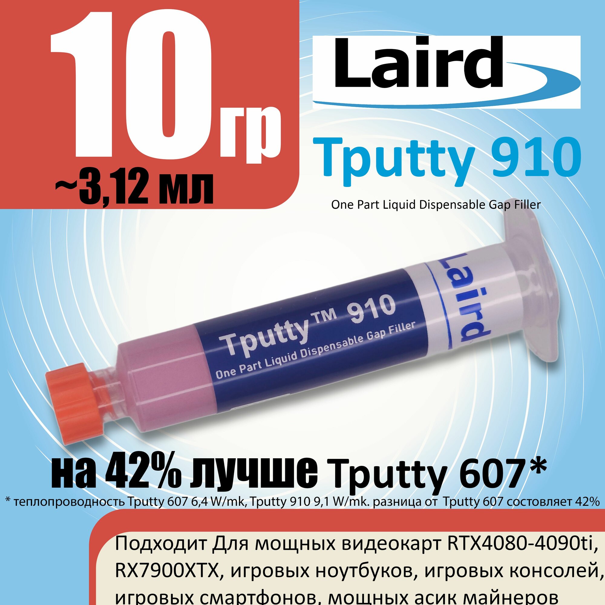 Жидкая термопрокладка Laird tputty 910 10гр. Оригинал. Заводская упаковка