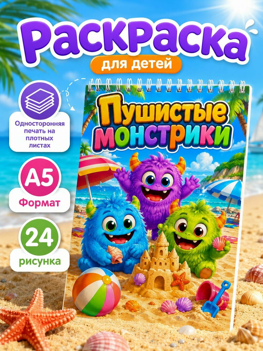 Раскраска для девочек, для мальчиков Пушистые монстрики