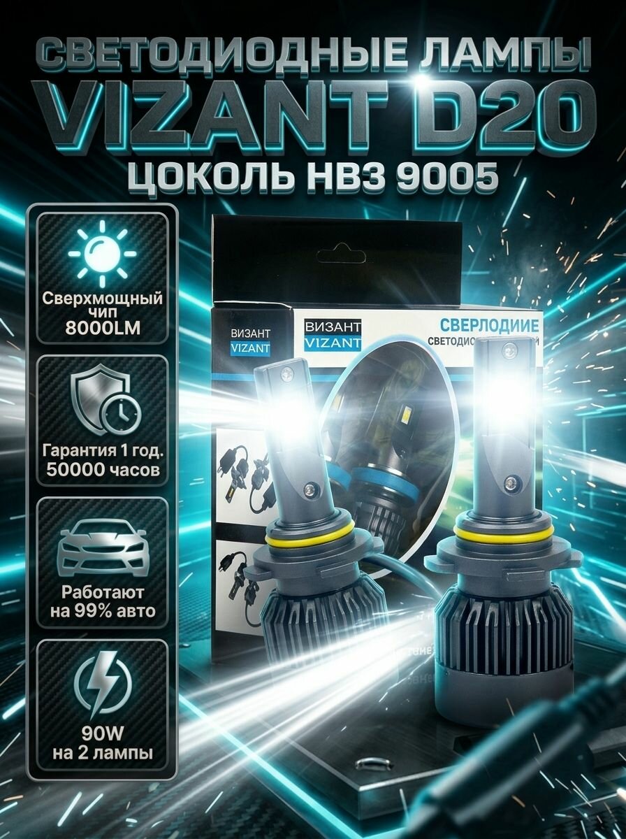 Светодиодные лампы Vizant D20 цоколь HB3 9005 CSP 3570 24W 4400lm 5000k (2 шт.)