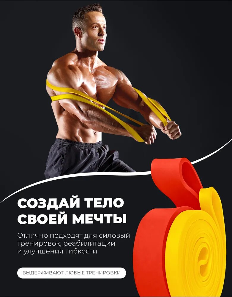 Резинки для фитнеса, спортивный жгут и эспандер для тренировок и подтягивания на турнике набор 2 шт