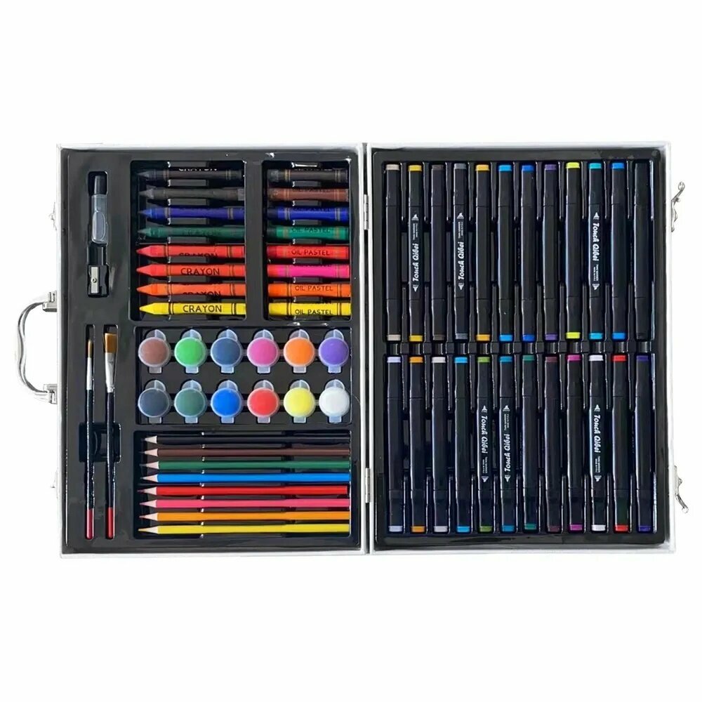 64PCS Набор для рисования: 24 маркера, деревянные карандаши, эскизные карандаши, краски, керамика, DIY, кейс