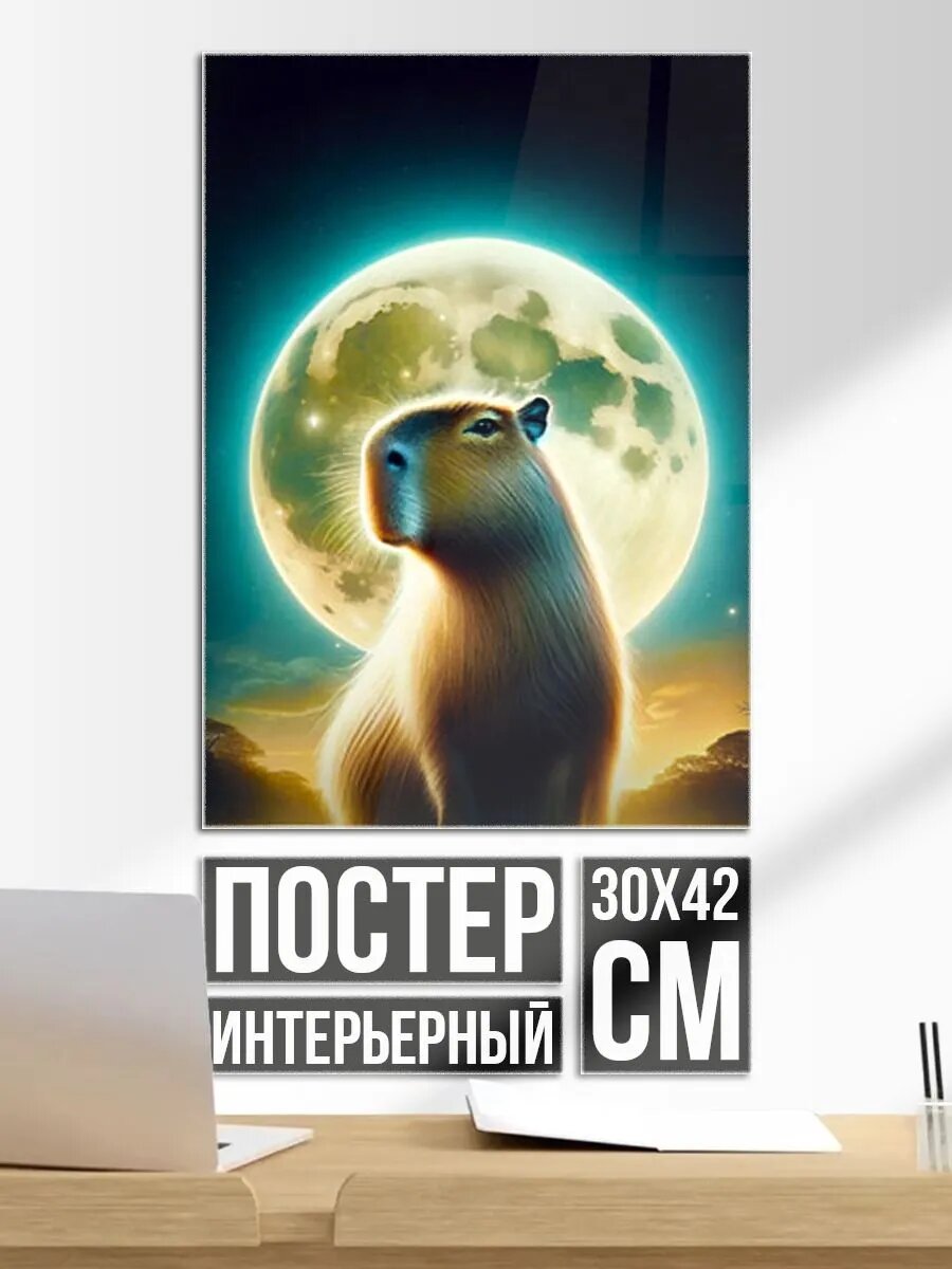 Постер на стену Капибара под луной