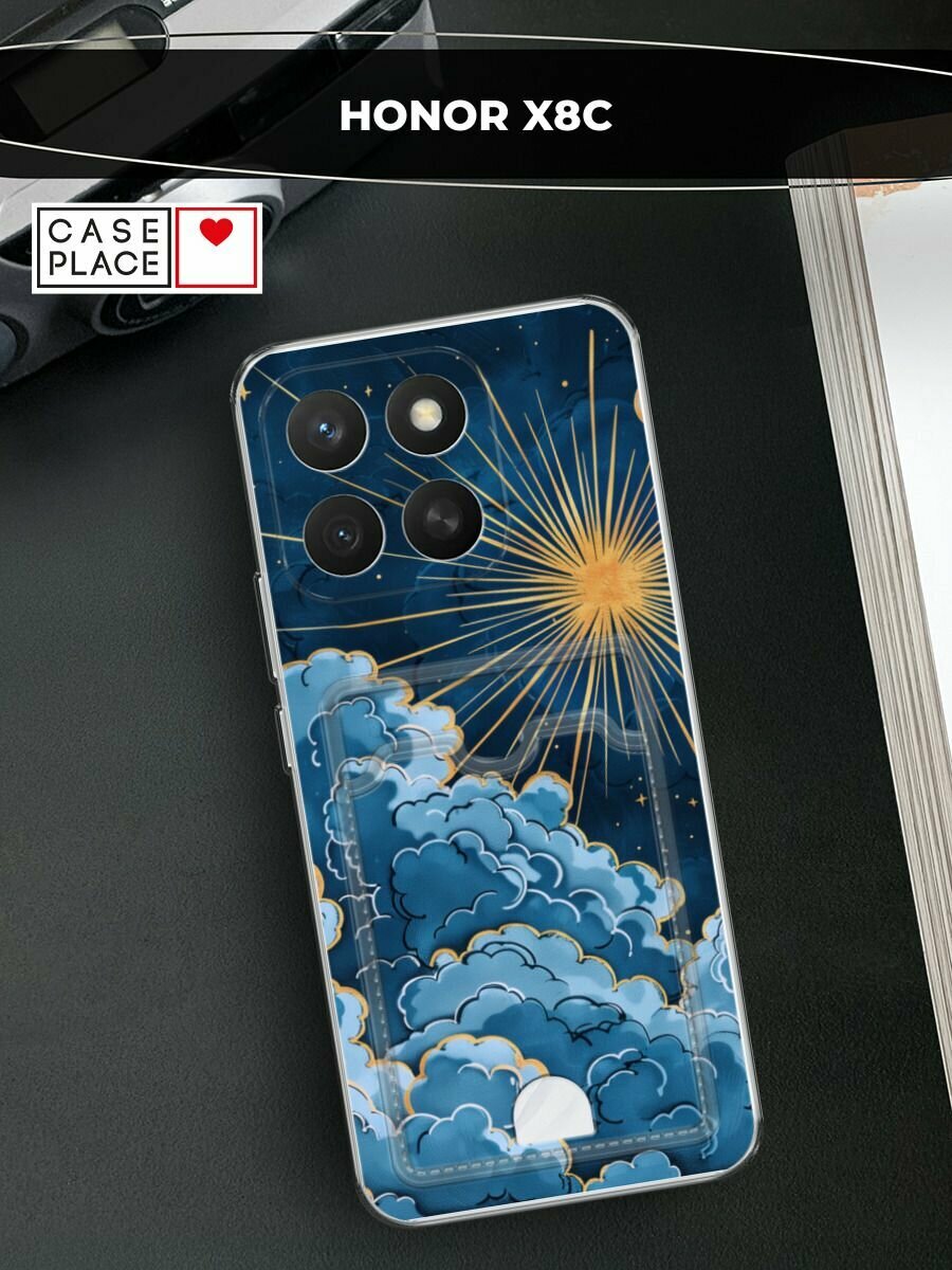 Чехол на Honor X8c (Хонор X8c) с картой и принтом Звезда и облака