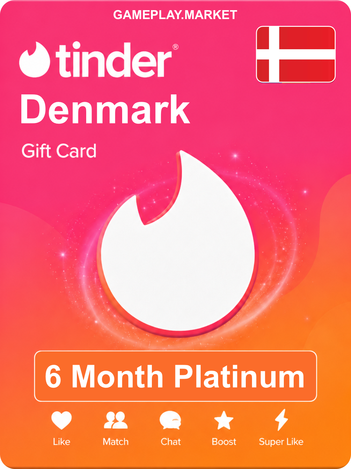 Подарочная карта Tinder Platinum 6 месяцев подписки / Для аккаунта Дании / Оригинальный цифровой код
