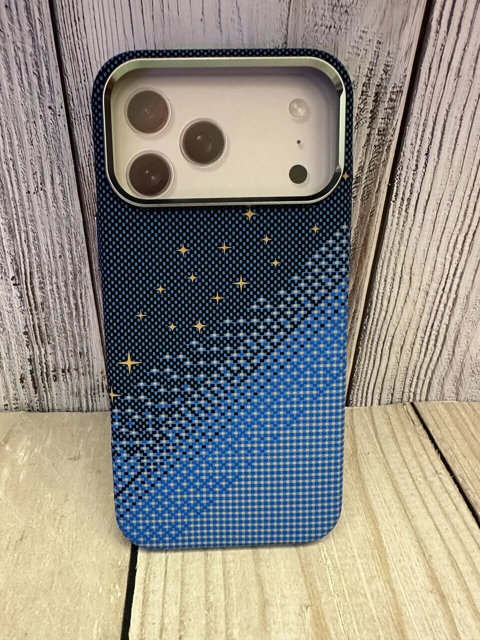 Чехол-накладка с magsafe для Iphone 17 Pro MAx Luxo с рисунком синий со звёздами