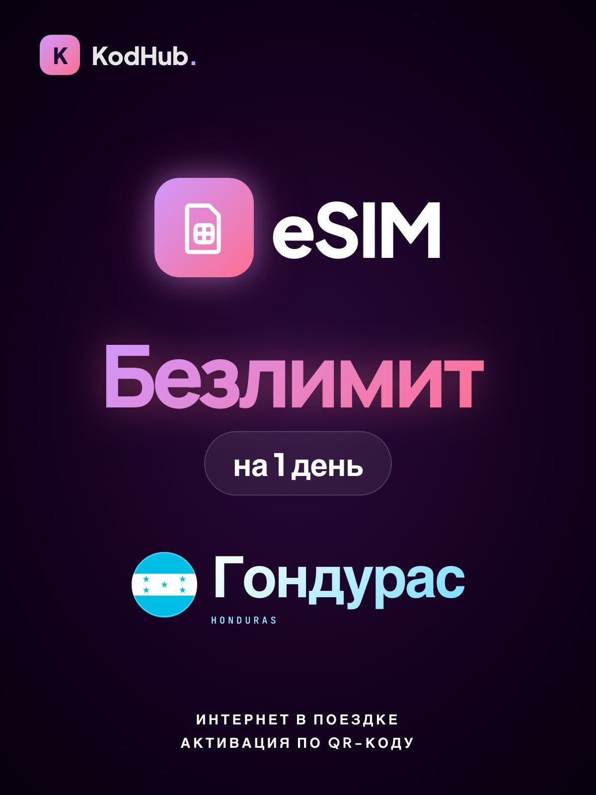 Туристическая eSIM Гондурас безлимит на 1 день | интернет в поездке, связь за границей | QR-код активации